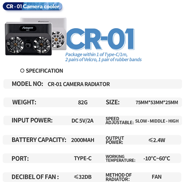 Fotopro CR-01 Camera Cooler Fan 2000mAh CR01 CR1 Black – Jakarta Camera